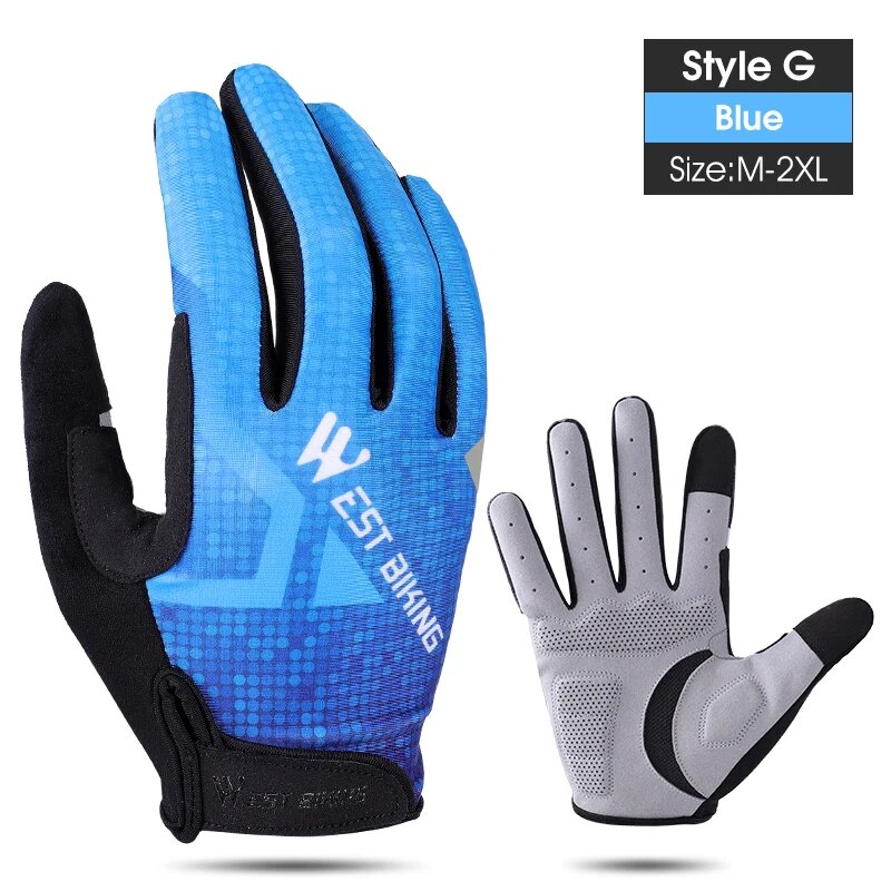 WEST BIKING, перчатки для горного велосипеда с полным пальцем, Нескользящие, противоударные, сенсорные перчатки, для гольфа, велоспорта, Кроссфит, мотоциклетные перчатки, весна-осень, M, Синий, Унисекс