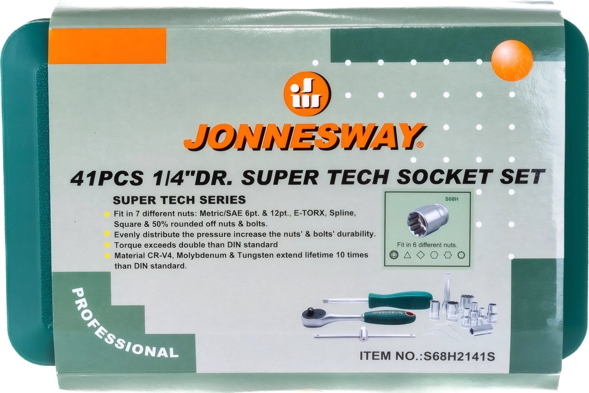 Набор головок торцевых Super Tech 1/4"DR с аксессуарами, 41 предмет Jonnesway S68H2141S