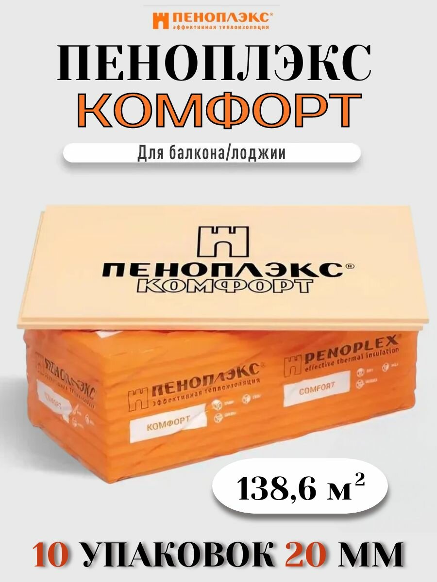 Пеноплэкс Комфорт 20 мм /10 уп/ 138,6 м2/ 200 листов