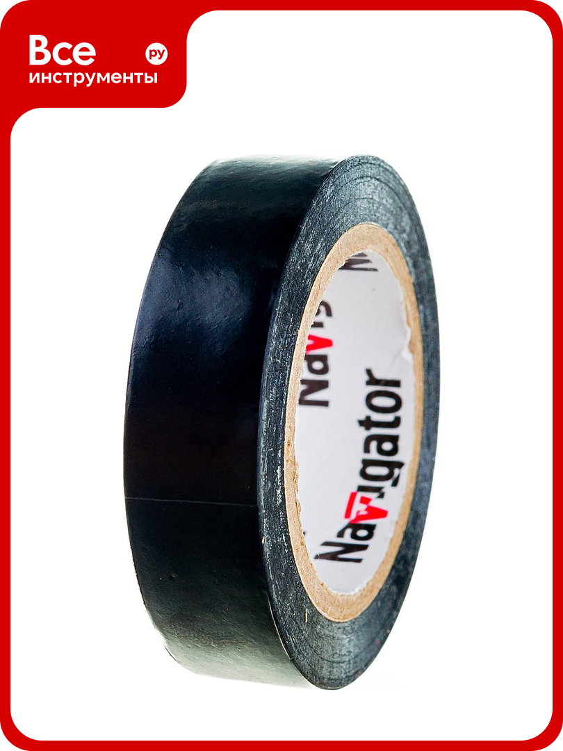 Изолента Navigator NIT‑B15‑10/BL черная, морозо‑ и огнестойкая, влагостойкая, ПВХ, каучуковая клеевая основа