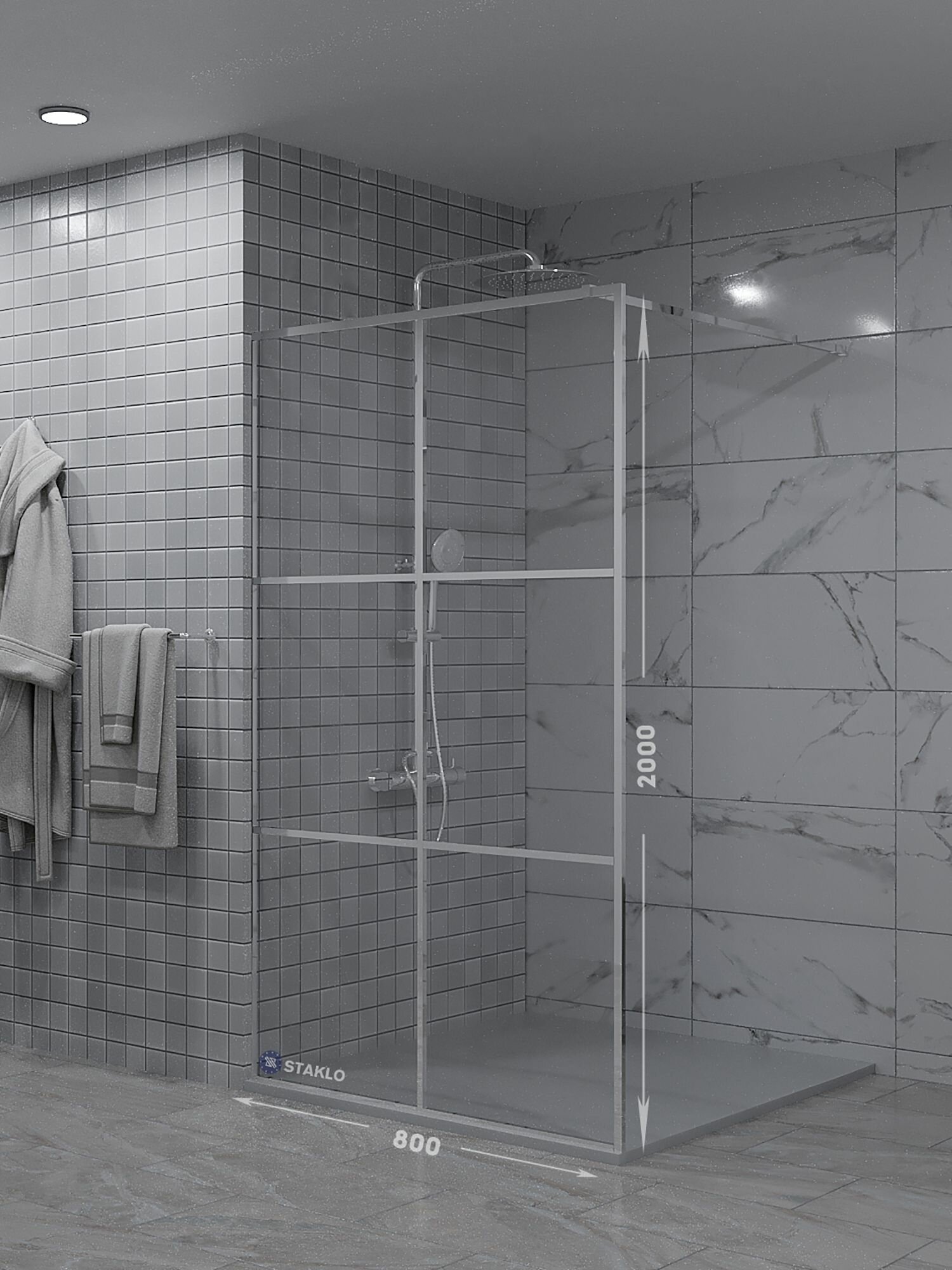 Loft душевая одиночная перегородка staklo 80x200 из осветленного стекла хром фурнитура