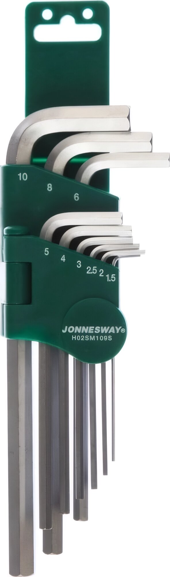 Комплект угловых шестигранников Long 1,5-10 мм, S2 материал, 10 предметов Jonnesway H02SM109S