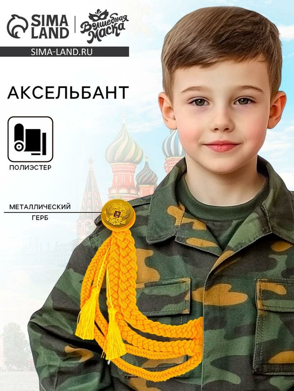Карнавальный аксельбант Волшебная маска "Солдат на параде", металл/полиэстер, золотистый