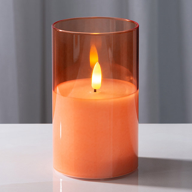 Светодиодная свеча в колбе с живым пламенем Одри: Amber 13 см, на батарейках, таймер, Kaemingk, 486160