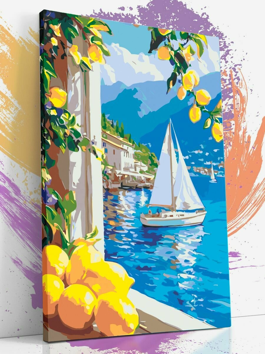 Картина по номерам на холсте с подрамником, "Море. Яхта. Лимоны", 40х60 см