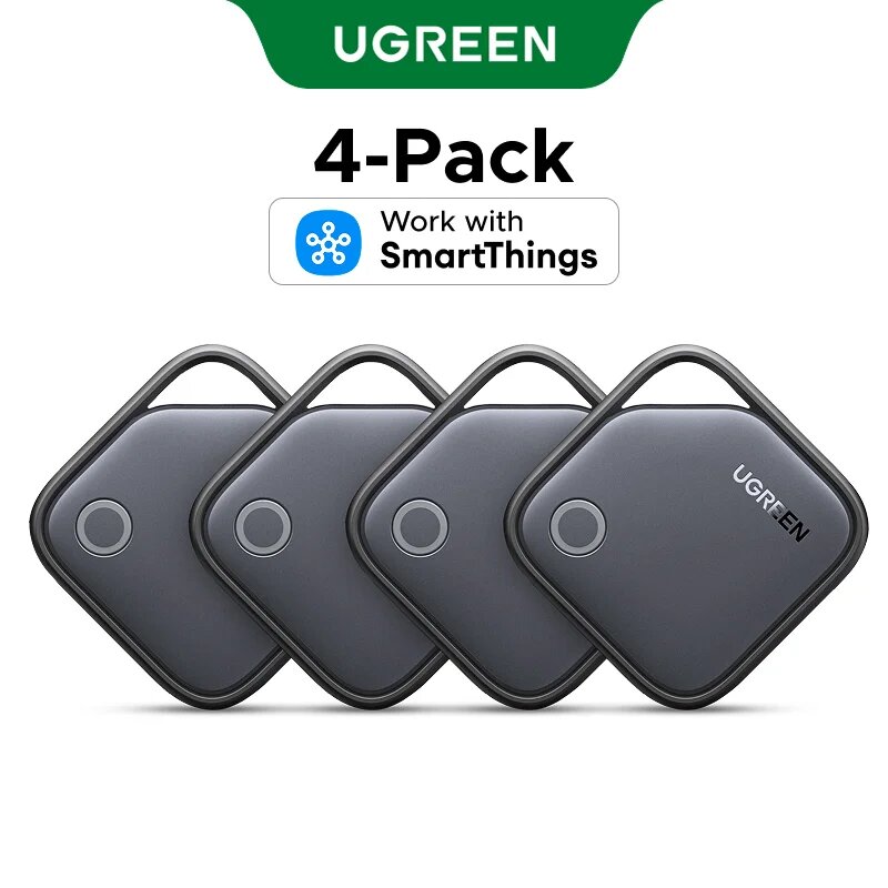 UGREEN, 2 упаковки Bluetooth-трекеров, работает с приложением Samsung SmartThings (только Samsung), смарт-тег для поиска предметов в течение 550 дней, время воспроизведения 4 Pack