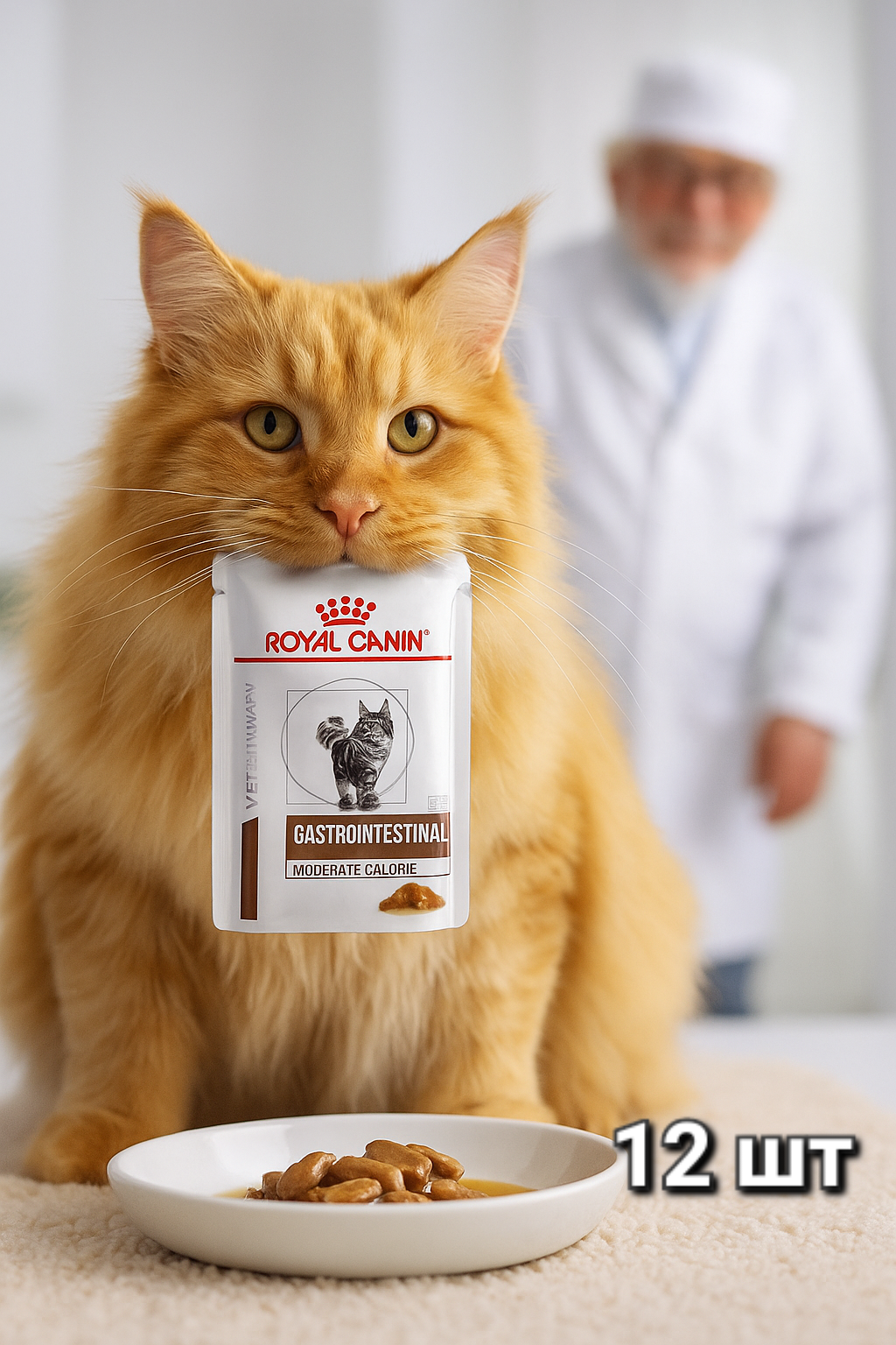 Влажный корм для кошек Royal Canin Gastro Intestinal Moderate Calorie при проблемах с ЖКТ, 12 шт