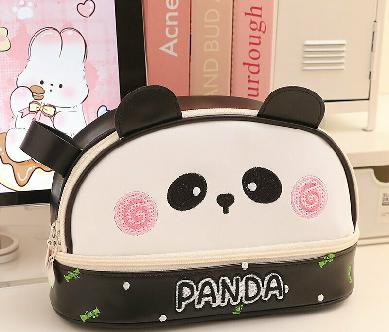 Новый большой пенал "Панда", черный, вместительный, для хранения канцелярии и мелких аксессуаров