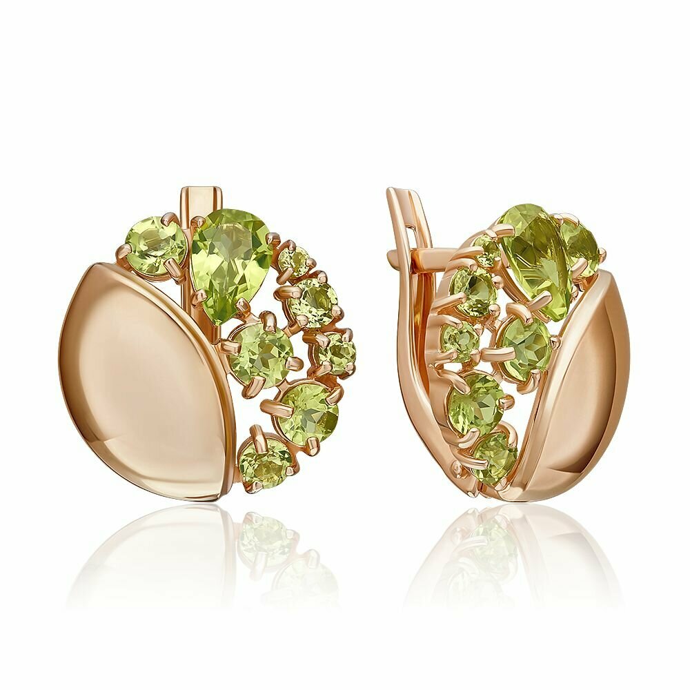 Серьги, красное золото, 585 проба, хризолит