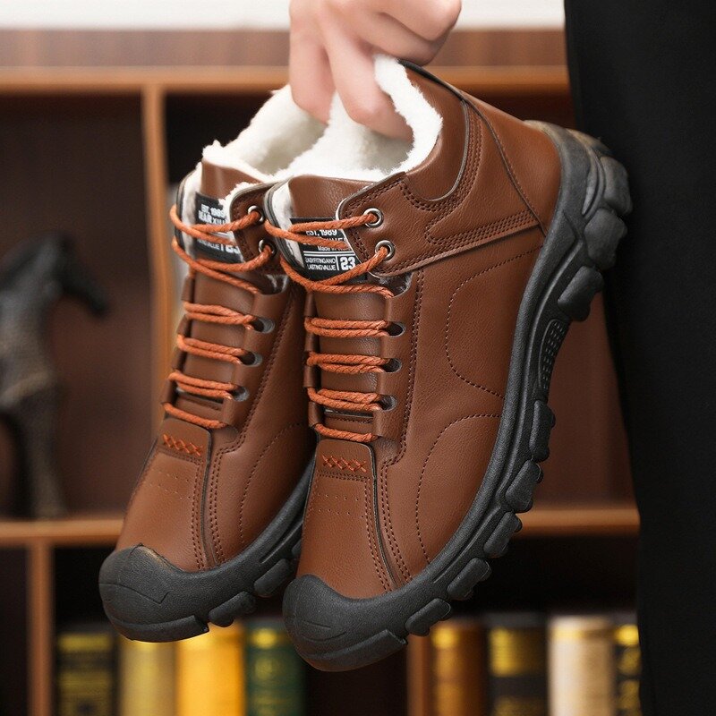 MOOCIE Новые осенние и зимние кожаные ботинки для занятий спортом на открытом воздухе, зимние ботинки с утолщенным бархатом, повседневные мужские туфли, высокие мужские кожаные туфли