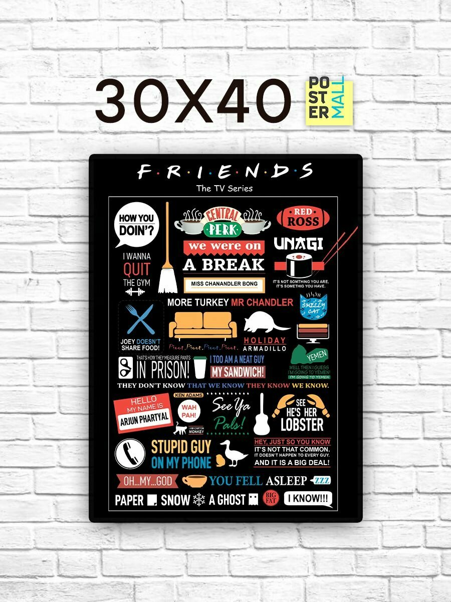 Постер для интерьера на стену (30х40 см) Сериал Друзья (Friends) Цитаты