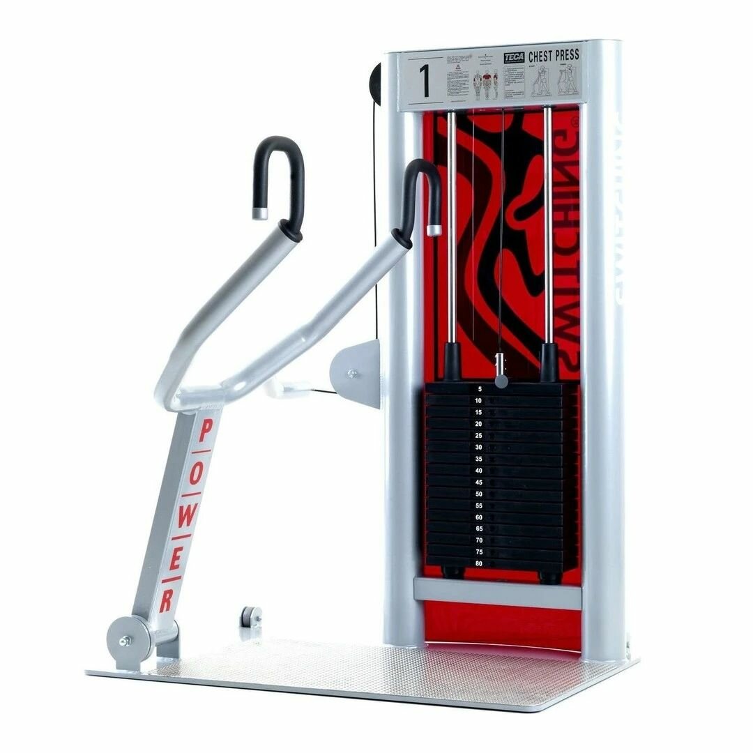 Тренажер Teca "Грудной жим", грузоблок, нагрузка 80кг, серебристый, 141кг