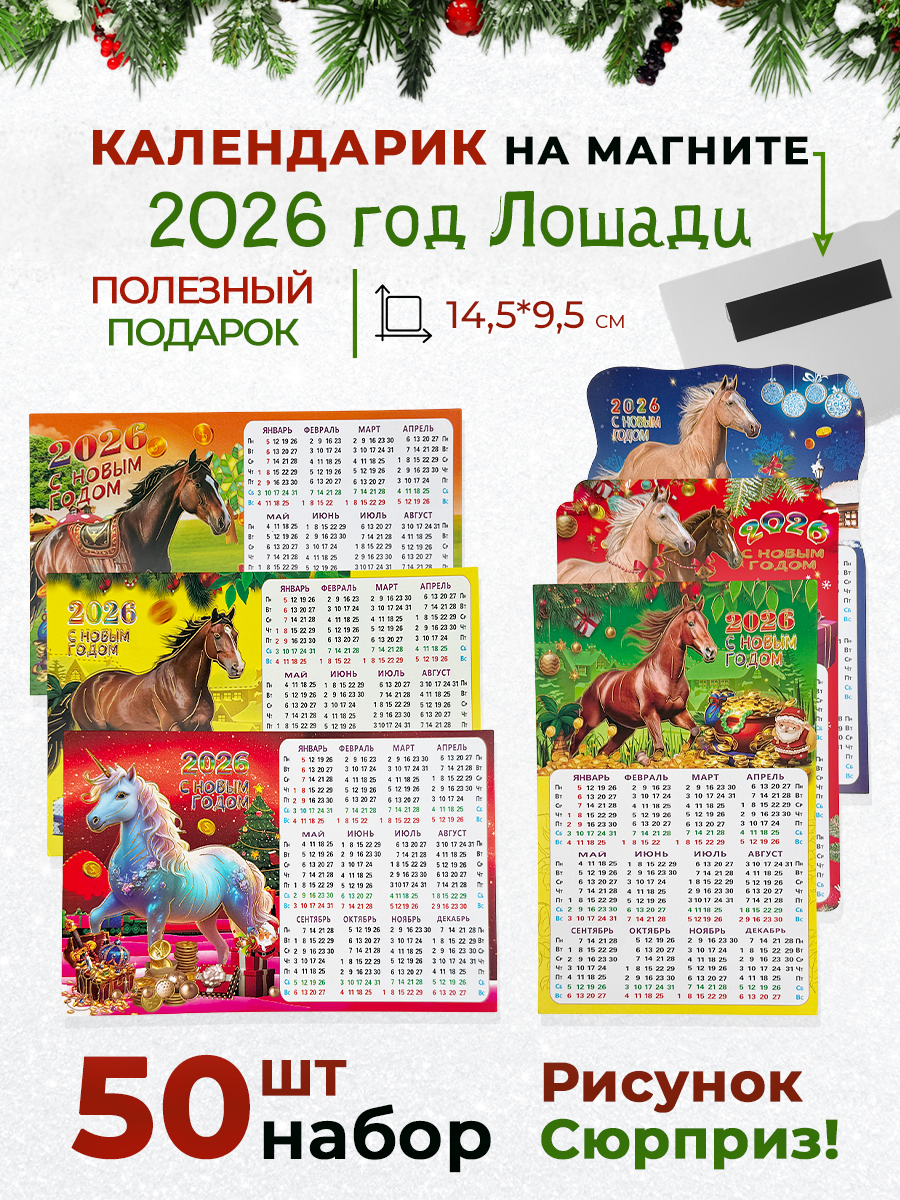 Календарь на магните 2026 год набор 50 шт символ года Лошадь