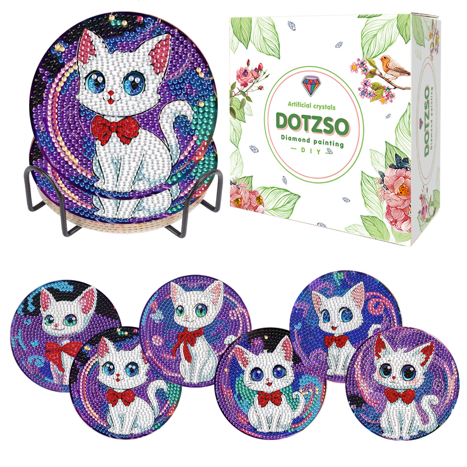 Алмазная мозаика подставки для стаканов 6 шт, вышивка бриллиантом котенок, DIY творческий набор для взрослых, ручная мозаичная живопись кружек, подарок для любителей рукоделия