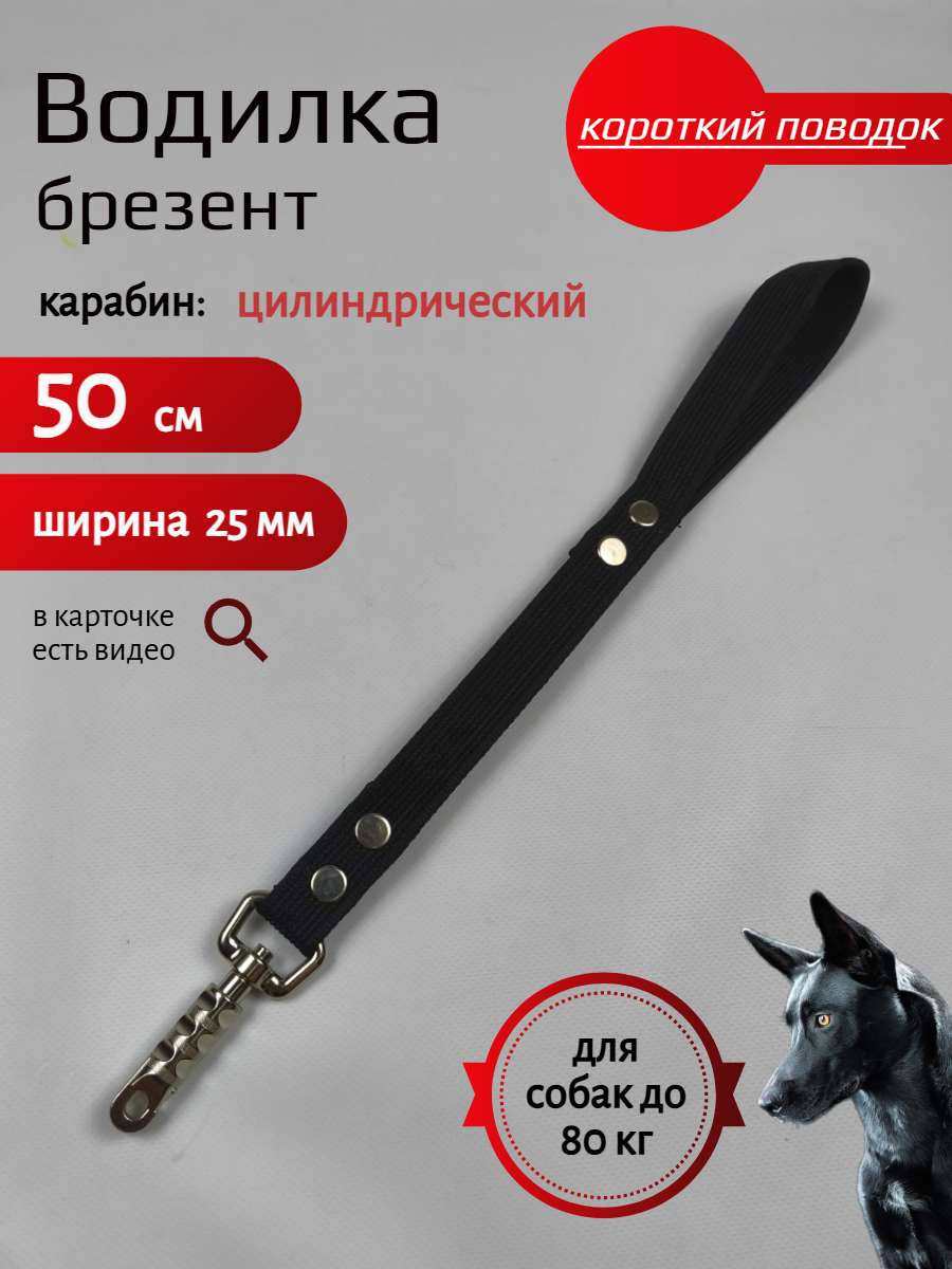 Мини-поводок Хвостатыч для собак с цилиндрическим карабином брезент 50 см х 25 мм (черный)