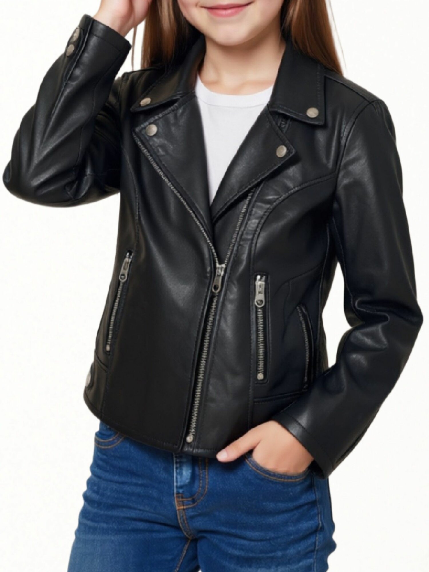 Куртка кожаная короткая косуха для девочки демисезон рост 146-152 см, кожанка на осень весну