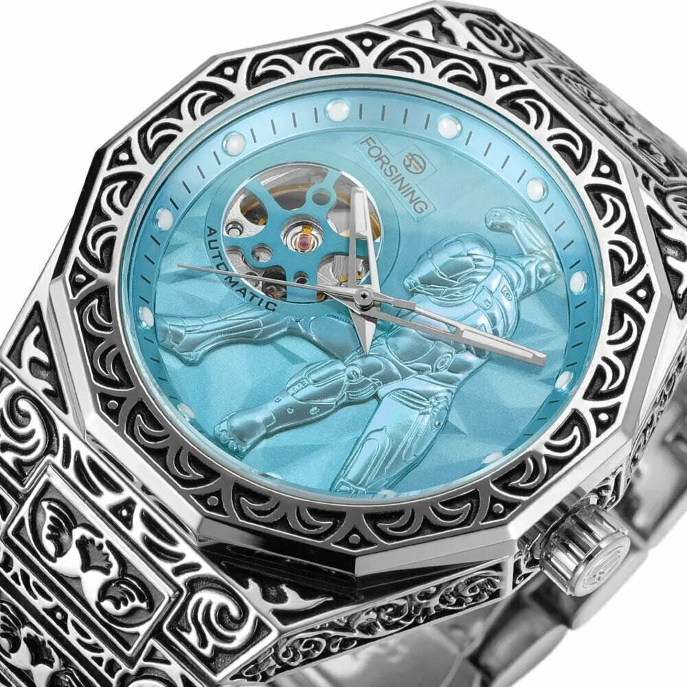 Forsining Часы наручные Механические Forsining Автоматические механические часы Железный Человек (Iron Man) 41 мм, светящиеся, стальной корпус и браслет, подарок мужчине, Marvel