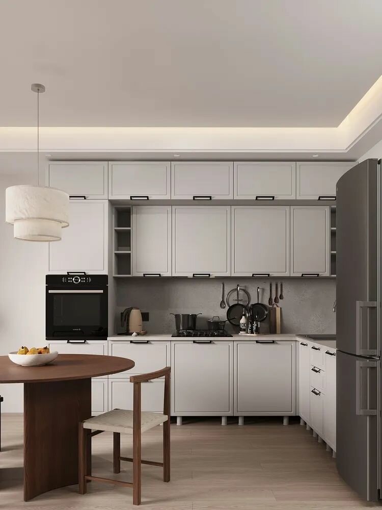 Кухонный гарнитур угловой Квадро МДФ 3х1,8м белый снег/гранит со столешницей и стеновой панелью