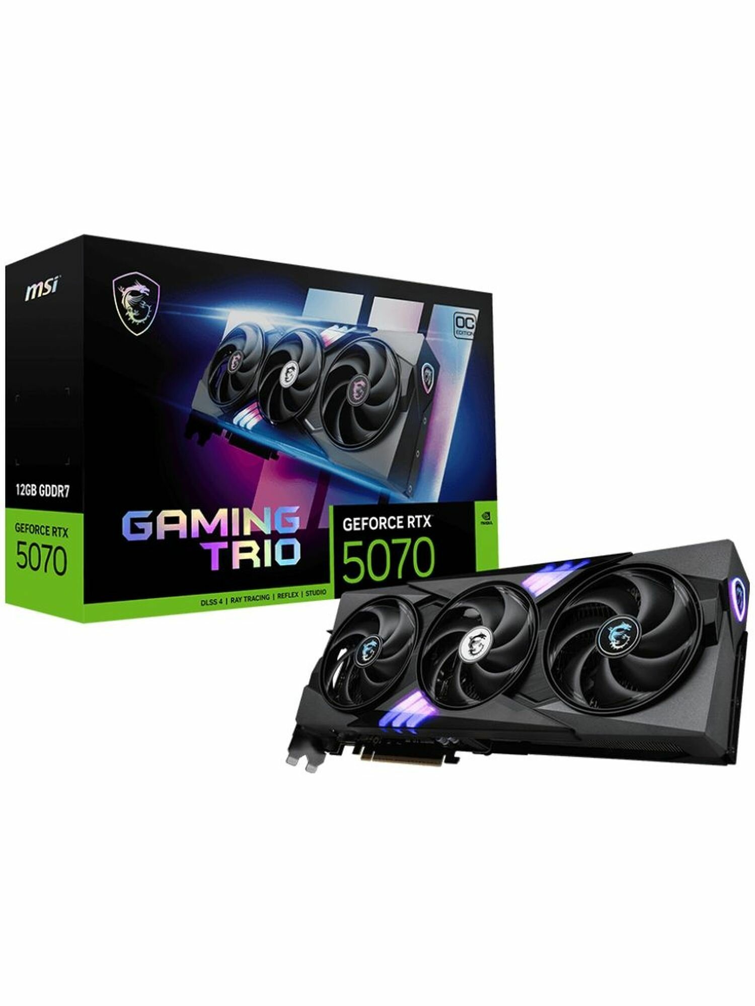 Видеокарта MSI GeForce RTX 5070 12G GAMING TRIO OC (G5070-12GTC), 12ГБ GDDR7, 192-bit, 28 Гбит/с, PCI-E 5.0, черная