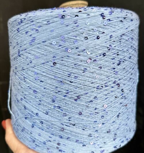 Пряжа Пайетки 3мм на хлопке - 149с сиренево-голубой с блестящими сиреневыми пайетками (200г) т5в