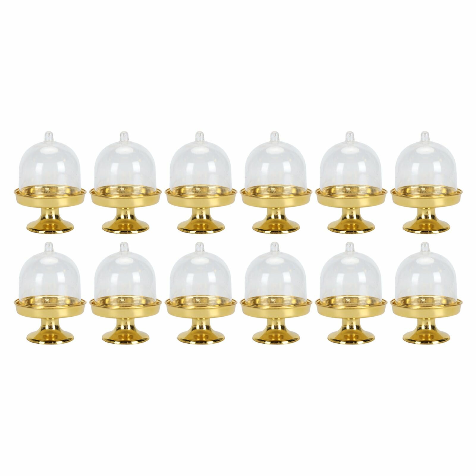 12 шт. мини-подставок для торта с крышкой, золотое дно, прозрачные