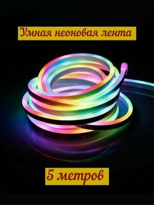 Гибкая умная неоновая лента RGB 5м водонепроницаемая, с голосовым управлением и синхронизацией музыки, для дома и улицы