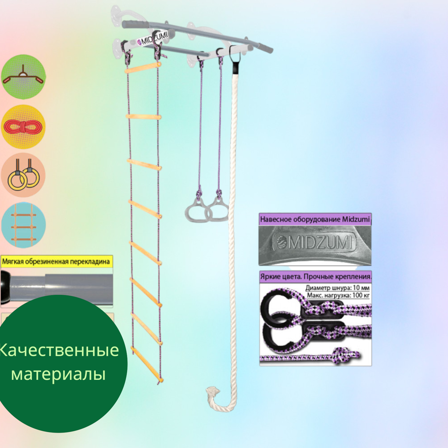 Турник настенный Midzumi Keizai, пастель , максимальная нагрузка на комплекс составляет до 100 кг.