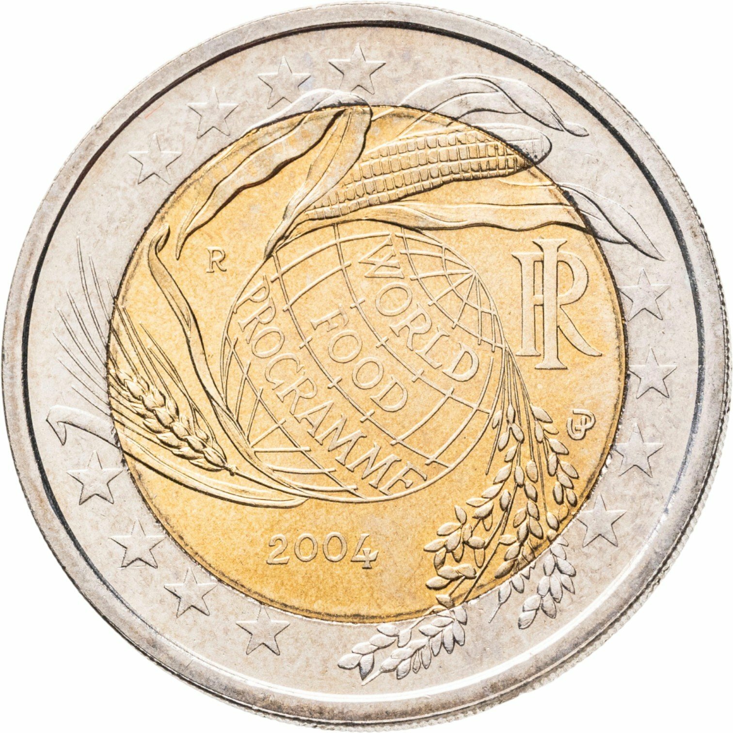 Италия 2 евро euro 2004 "50 лет Всемирной Продовольственной программы", Биметалл, в сохранности UNC