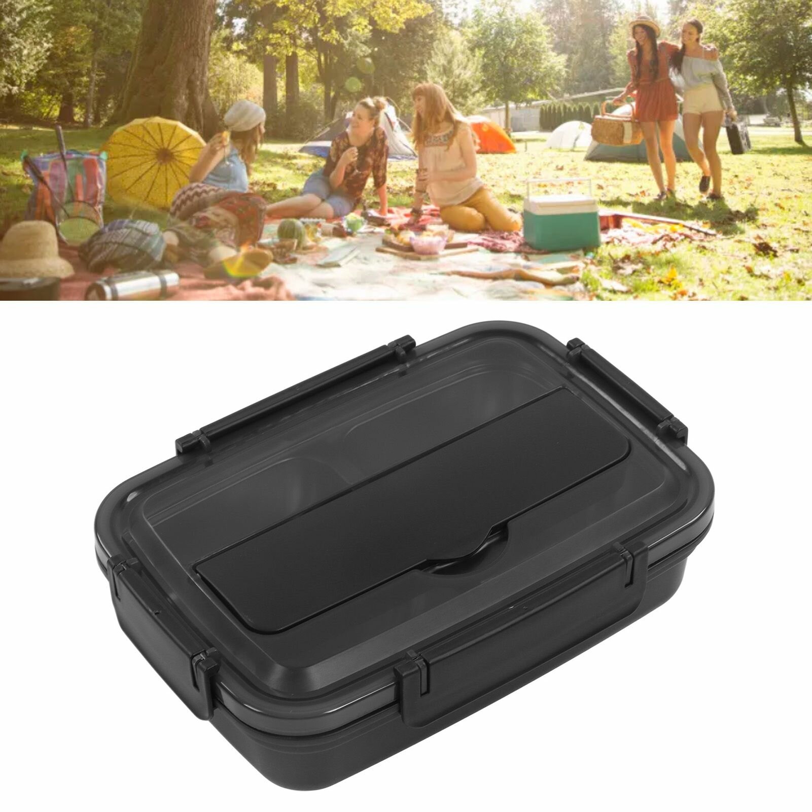 Ланч-бокс для сохранения свежести из нержавеющей стали, без шпажек и отделений, черный