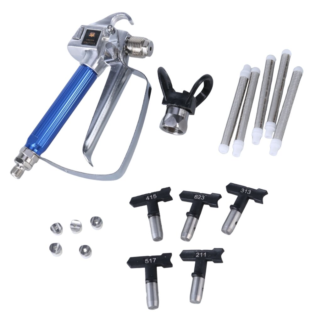 Комплект из 12 безвоздушных краскопультов, безвоздушные краскопульты с защитой сопла, 5 распылительных насадок и 5 безвоздушных краскопультов