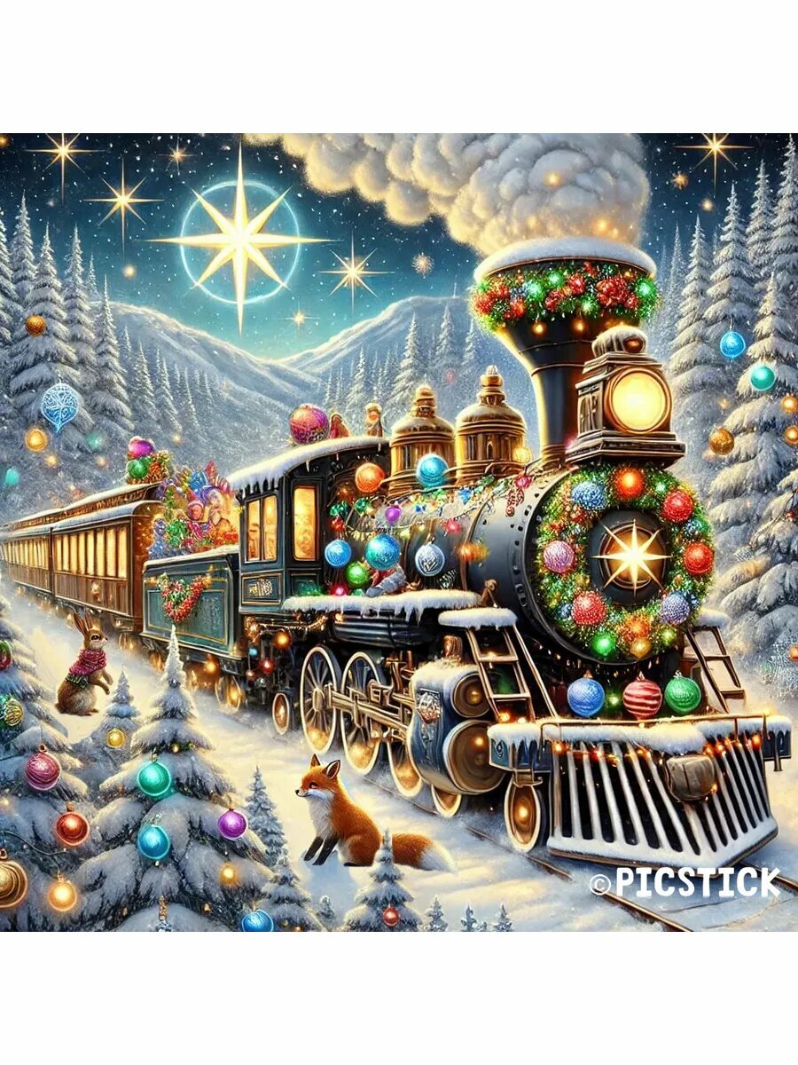 Пазл для детей новогодний Полярный поезд 36 эл. 24*24 см