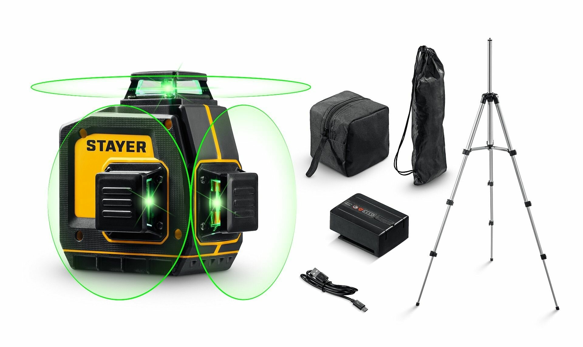 Лазерный нивелир, штатив, зеленый, STAYER SL-3D #3, 50м, точн. +/-0,5 мм/м