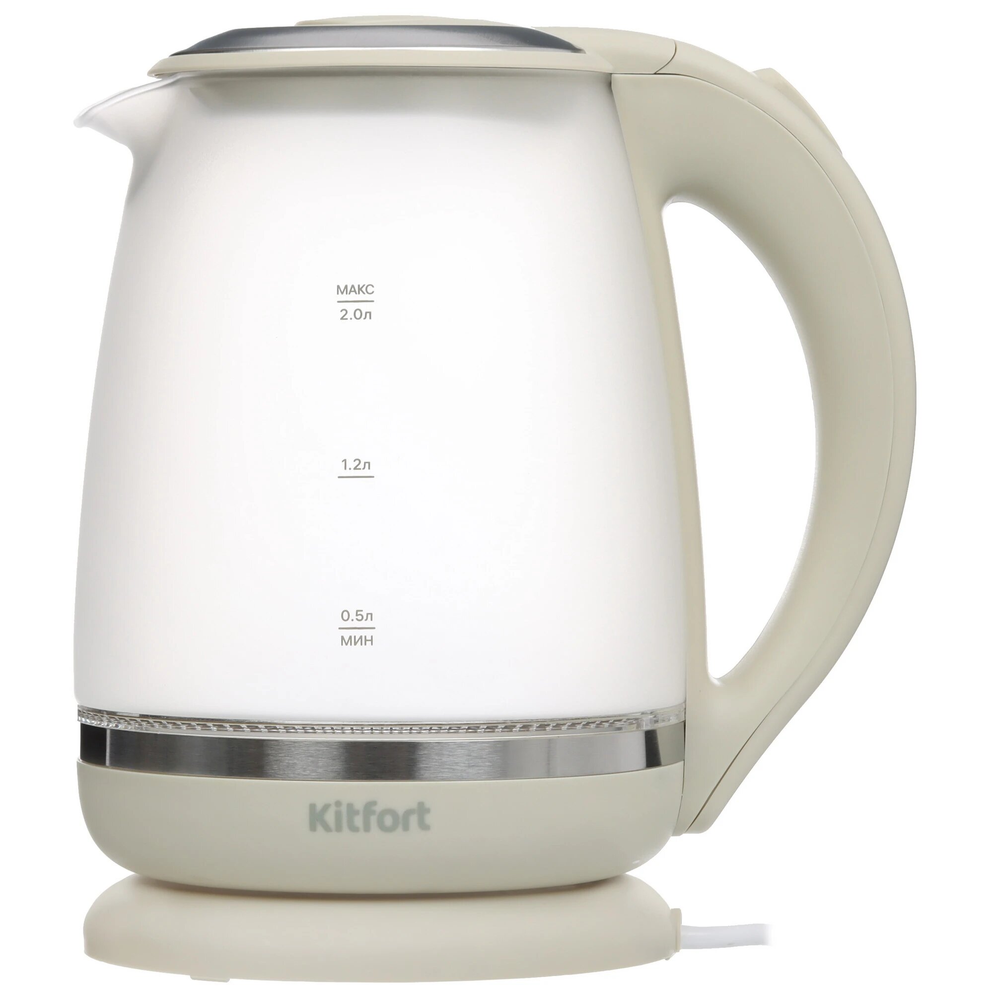 Электрочайник Kitfort KT-6601, с подсветкой, скрытый нагревательный элемент, бежевый, 2л