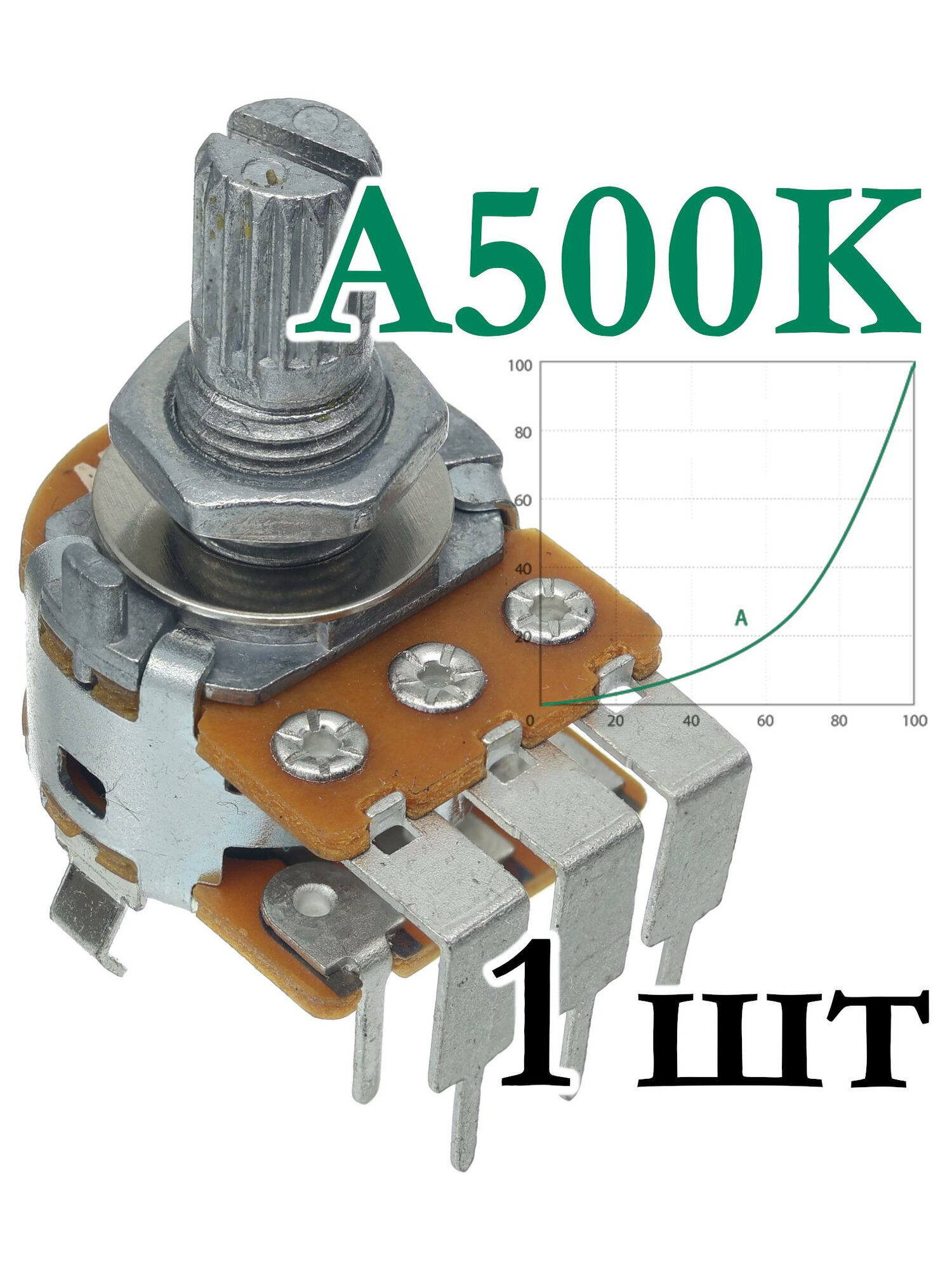 Потенциометр 500 КОм логарифмический RV16AD1F-41-15K-A500K-3
