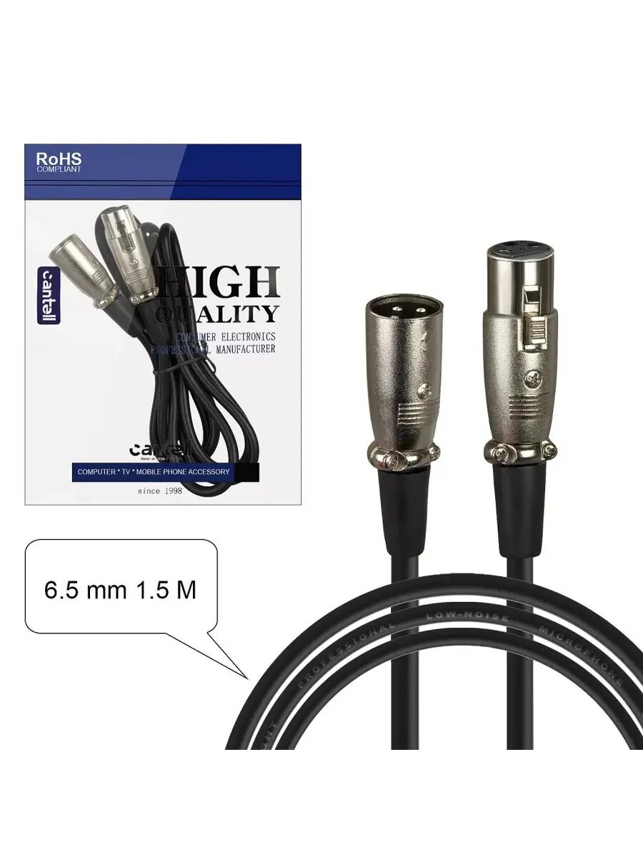 Профессиональный кабель для микрофона 1.5м, 6.5мм