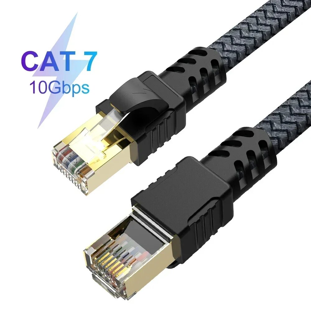 Высокоскоростной Ethernet-кабель CAT7 - плоский, гибкий и прочный сетевой патч-кабель RJ45 для PS, ПК, Интернета, модема, маршрутизатора - 0,5-30 м
