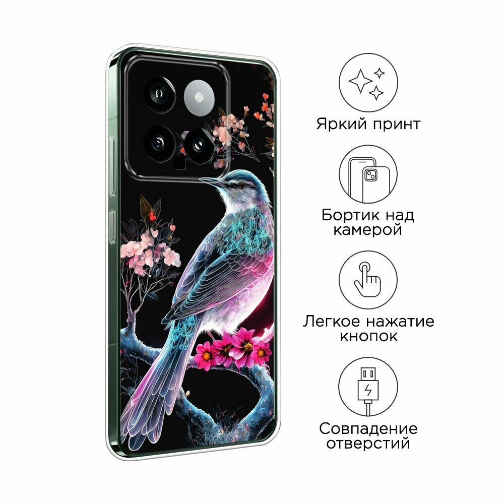 Чехол на Xiaomi 14 / Сяоми 14 с принтом "Птица на цветущем дереве" — фото 1