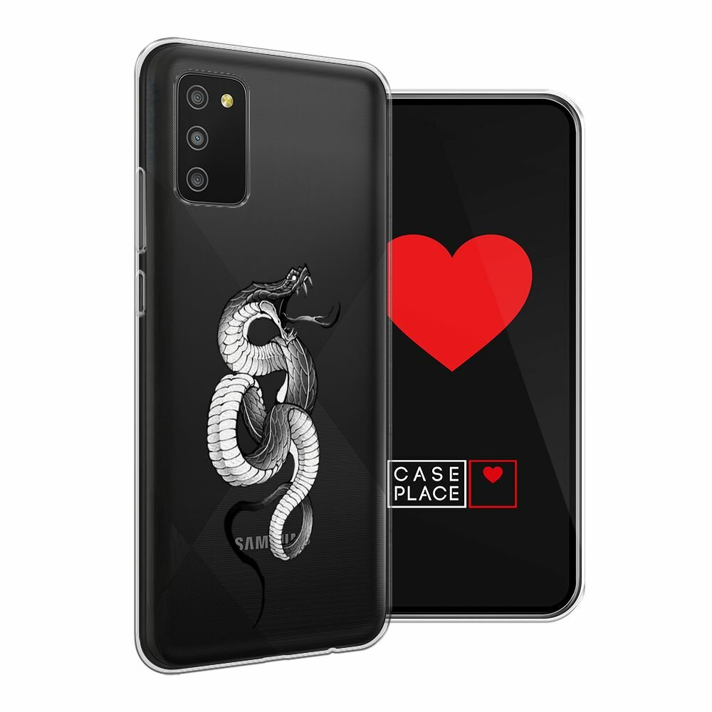 Чехол на Samsung Galaxy A02s / Самсунг Галакси A02s с принтом Монохромная змея рисунок, прозрачный — фото 1