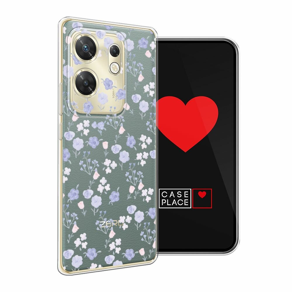 Чехол на Infinix Zero 30 4G / Инфиникс Зеро 30 4G с принтом "Сиреневые розы паттерн", прозрачный — фото 1