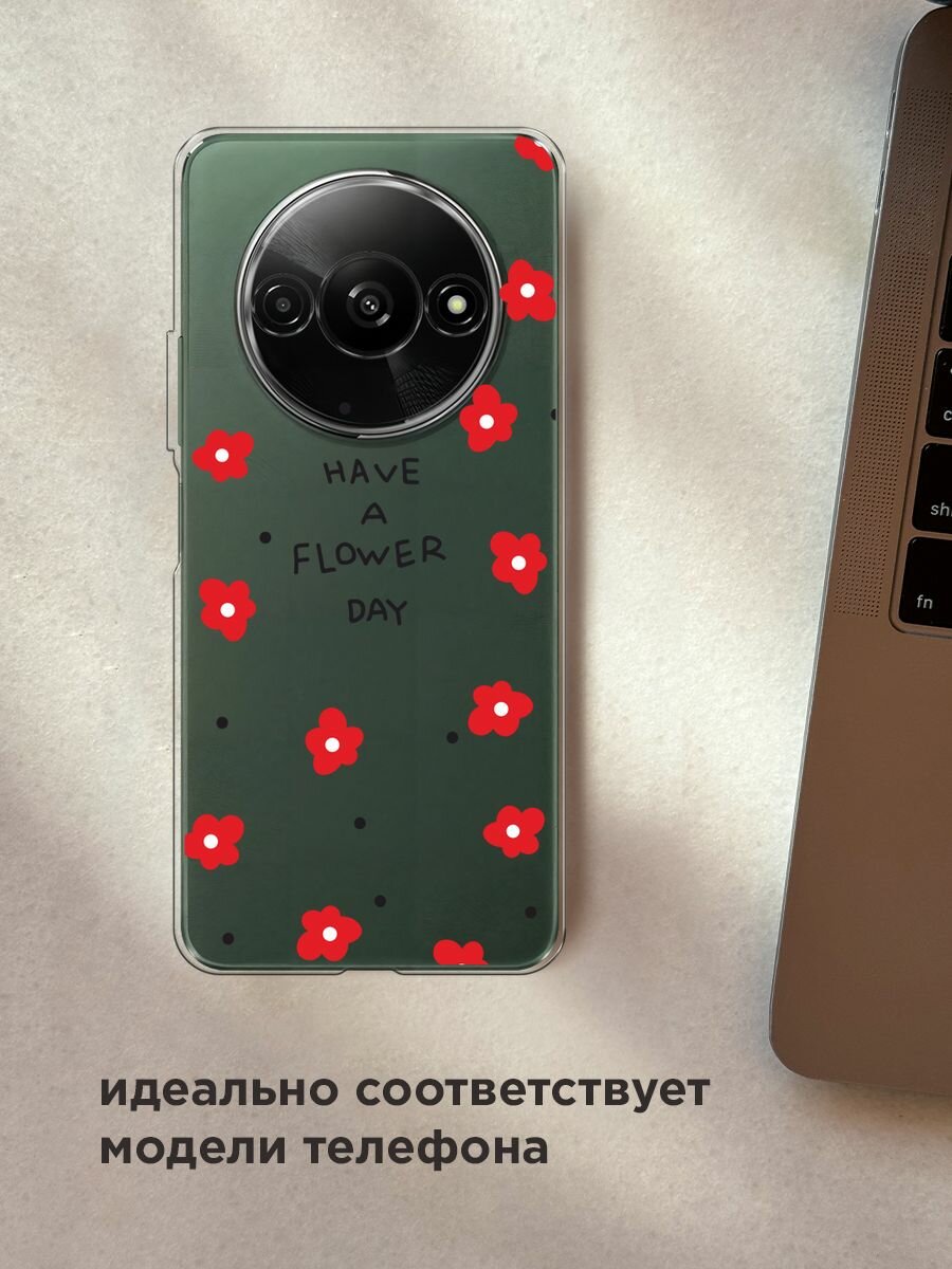 Чехол на Xiaomi Redmi A3/A3x/Poco C61 / Сяоми Редми А3/A3x/Поко С61 с принтом "Have a flower day 2", прозрачный — фото 1