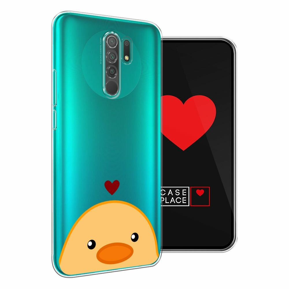 Чехол на Xiaomi Redmi 9 / Сяоми Редми 9 с принтом "Влюблённая уточка - 14 февраля", прозрачный — фото 1