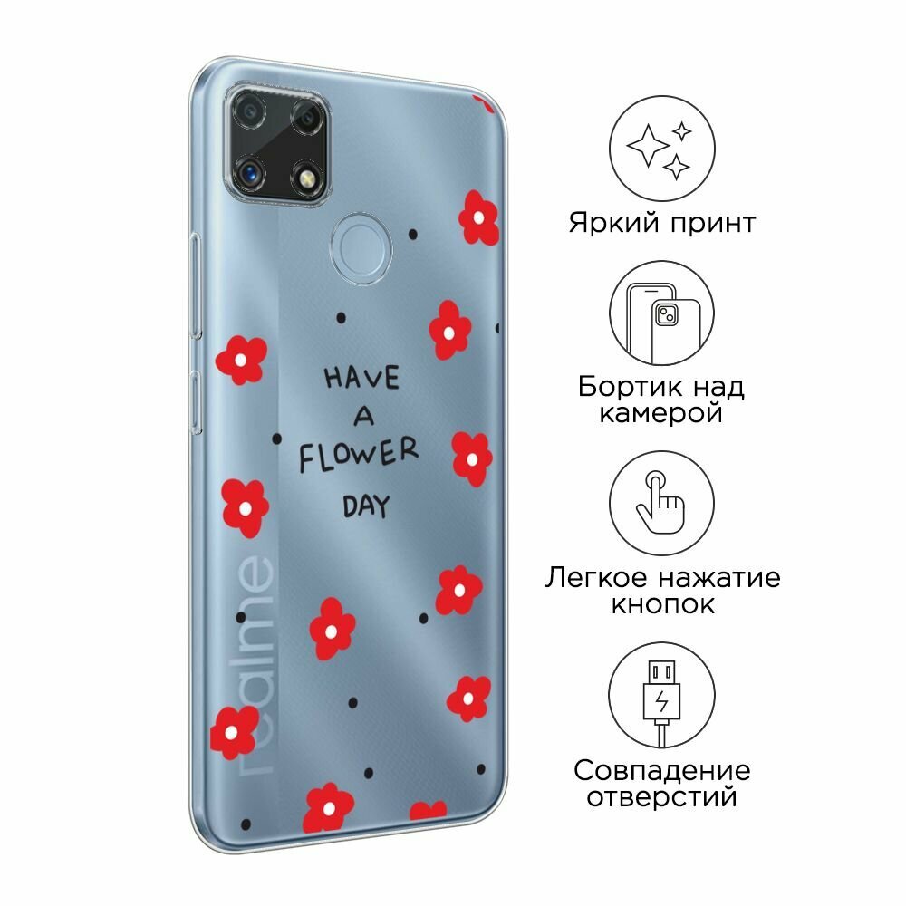 Чехол на Realme C25/C25s / Реалми С25/C25s с принтом "Have a flower day 2", прозрачный — фото 1