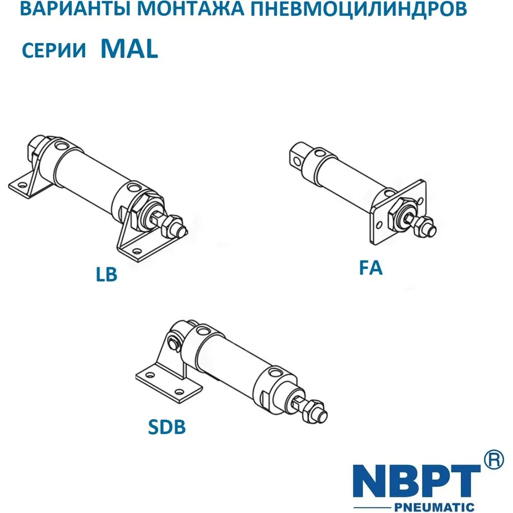 Пневмоцилиндр NBPT MAL 32x175‑S 80954, алюминиевый, двустороннего действия, демпферная подушка, для чистого воздуха — фото 1