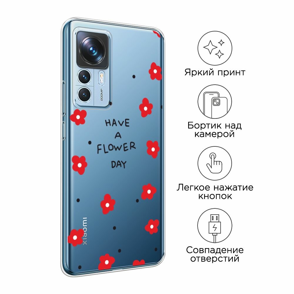 Чехол на Xiaomi 12T/12T Pro / Сяоми 12T/12T Про с принтом "Have a flower day 2", прозрачный — фото 1