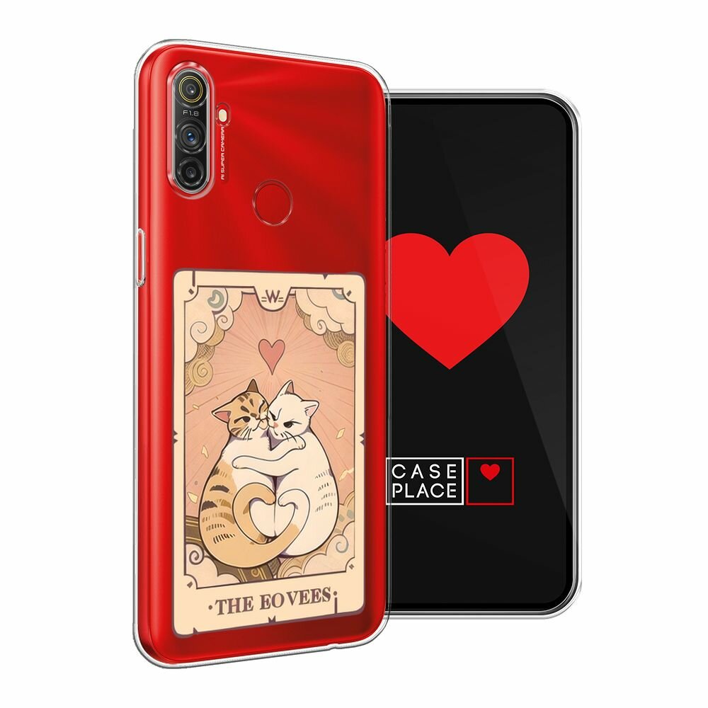 Чехол на Realme C3 / Реалми C3 с принтом "The lovers cats 2 - 14 февраля", прозрачный — фото 1