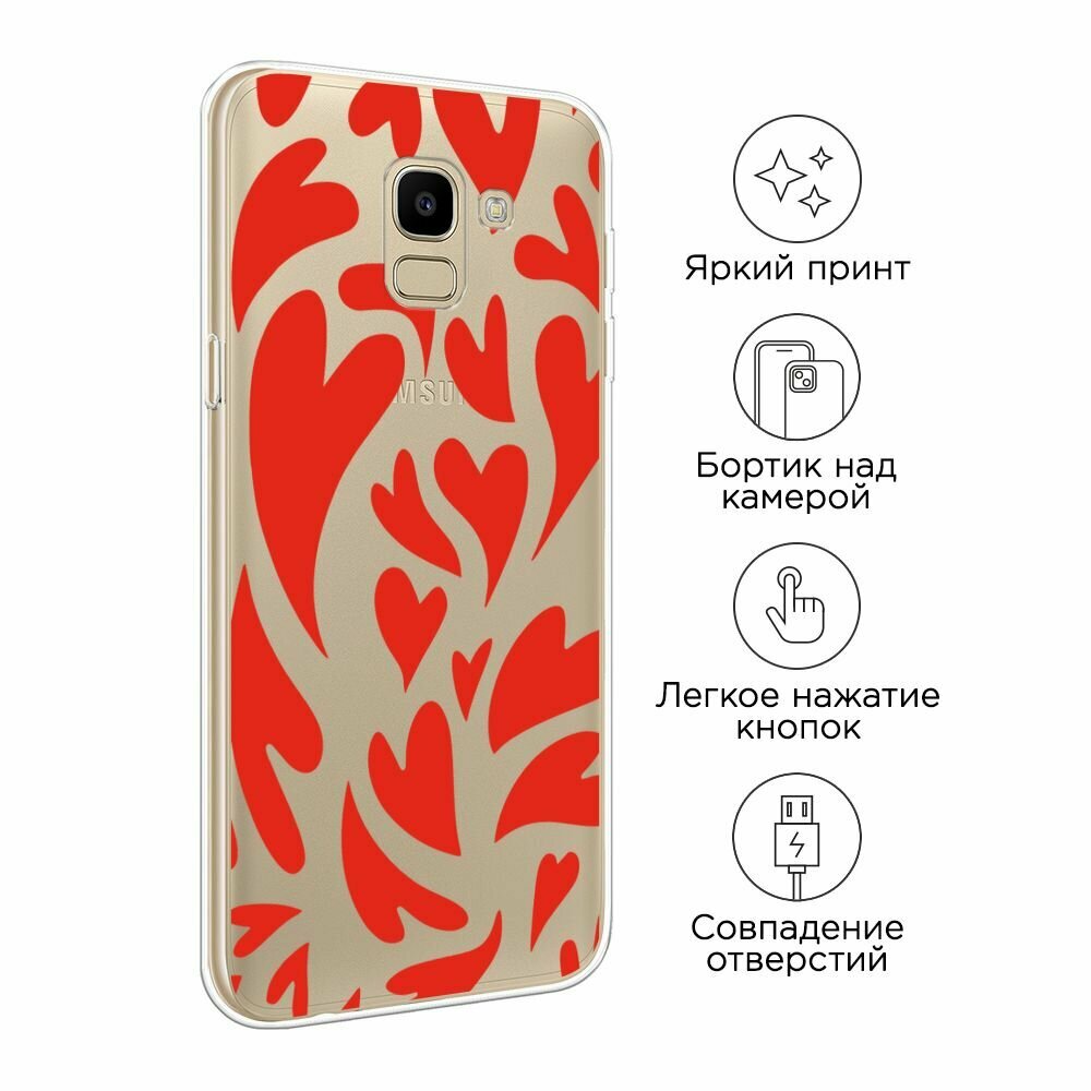 Чехол на Samsung Galaxy J6 2018 / Самсунг Галакси Джей 6 2018 с принтом "Crazy hearts 2 - 14 февраля", прозрачный — фото 1