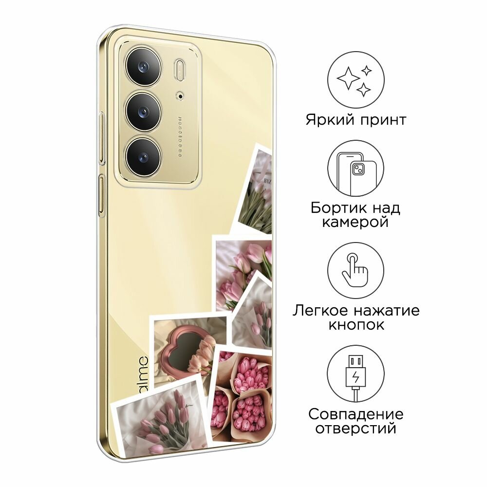 Чехол на Realme C75 4G / Реалми C75 4G с принтом "Весенние фото - 8 марта", прозрачный — фото 1