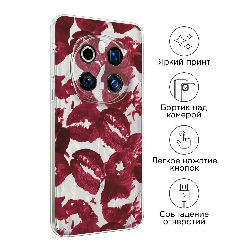 Чехол на Honor Magic 7 Pro / Хонор Мэджик 7 Про с принтом "Помада паттерн 2", прозрачный — фото 1