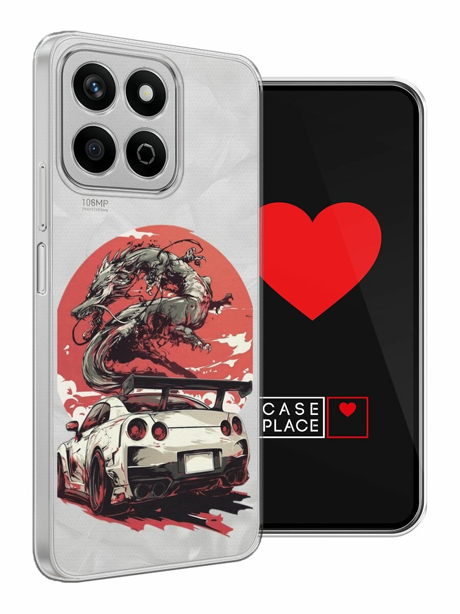 Чехол на Honor X7c / Хонор X7c с принтом "Car and dragon", прозрачный — фото 1