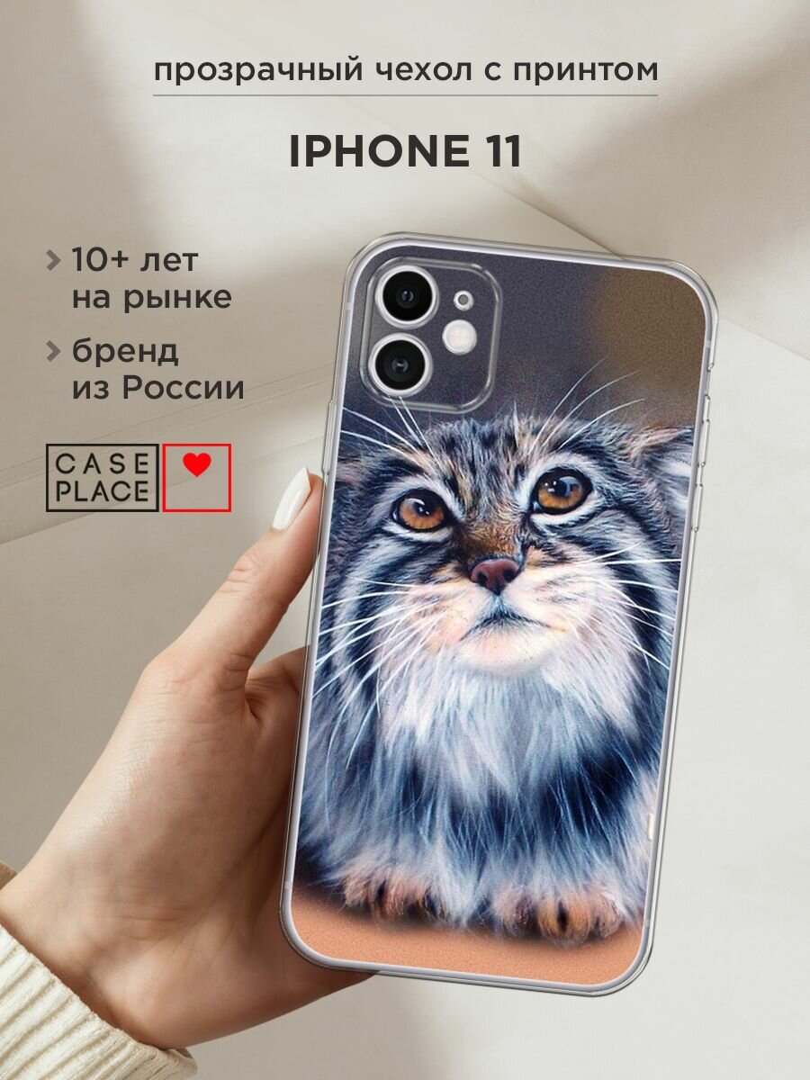 Силиконовый чехол на Apple iPhone 11 / Айфон 11 с принтом "Кот манул 2"